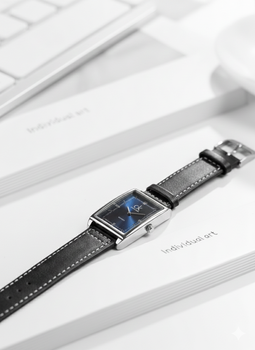 Classic Square Dial Men’s Watch – Black Leather Strap – Tick Zone